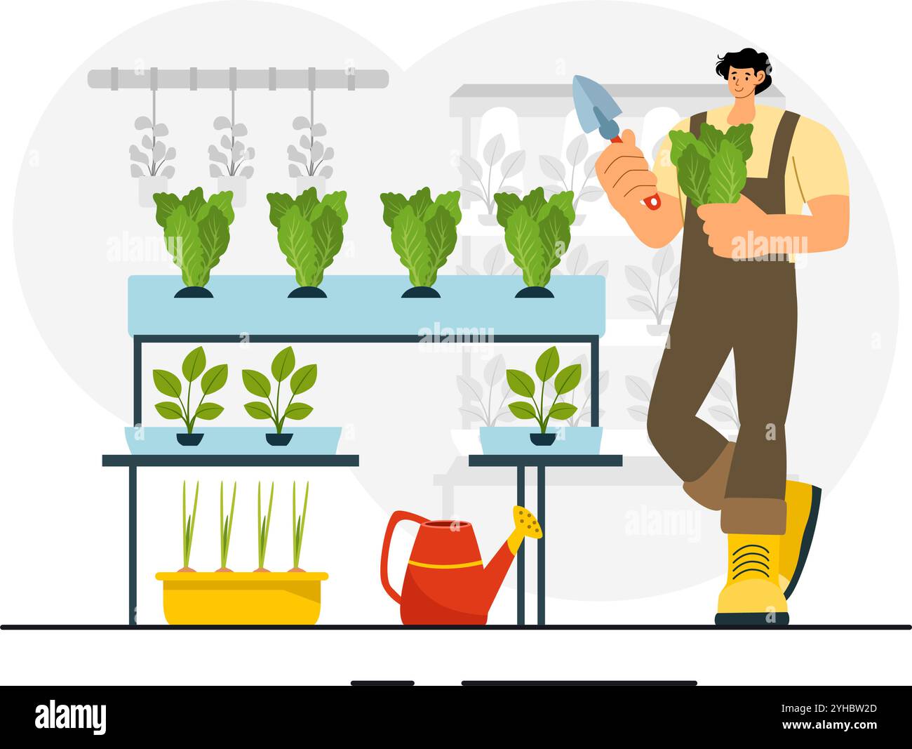 Hydroponics Technology Vector Illustration featuring a Greenhouse ...