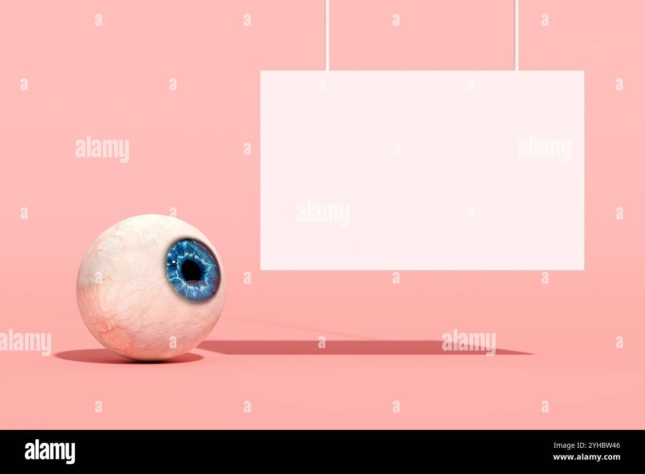 3d rendering of a realistic human eye staring at a blank white poster ...