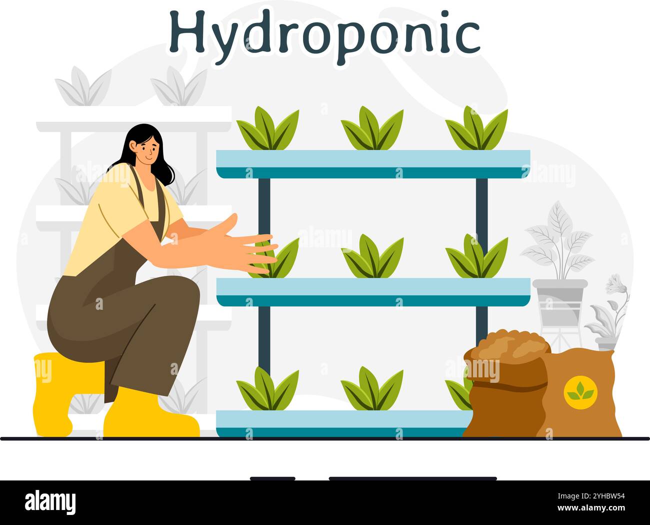 Hydroponics Technology Vector Illustration featuring a Greenhouse ...