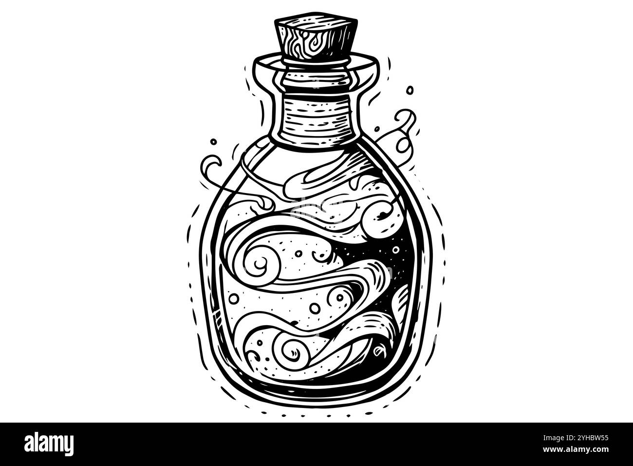 Magic bottle with potion hand drawn ink sketch. Engraved style vector ...