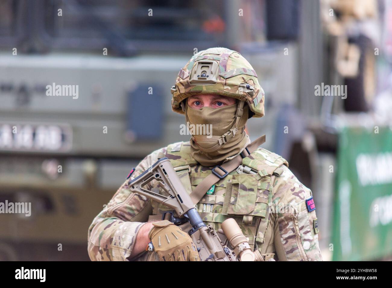 Royal Marines Commando soldier at the Lord Mayor's Show parade 2024 in the City of London, UK ...