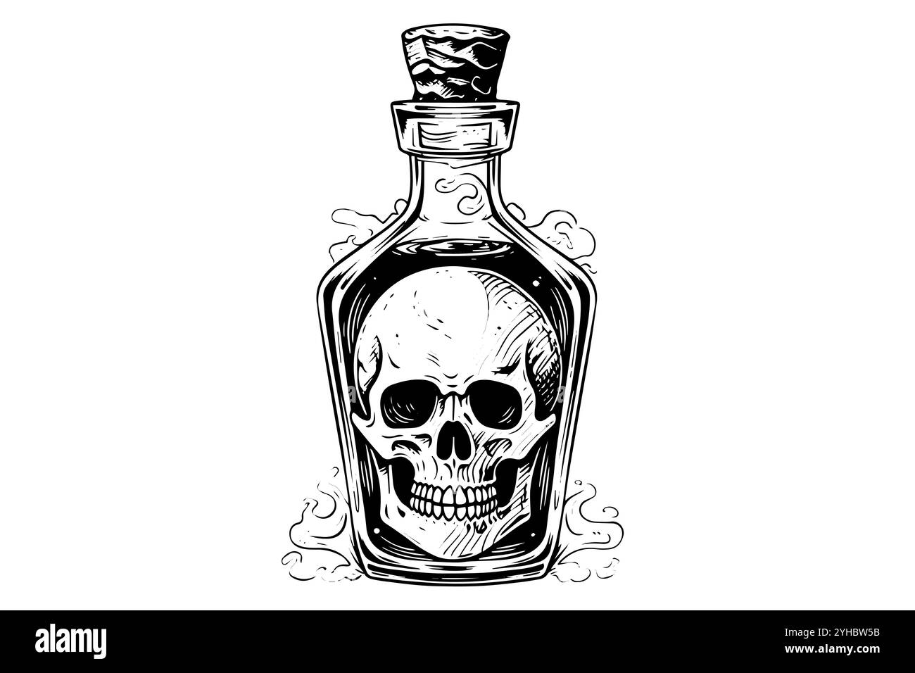 Magic bottle with death potion or poison hand drawn ink sketch ...