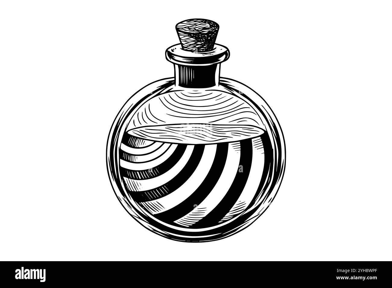 Magic bottle with potion hand drawn ink sketch. Engraved style vector ...