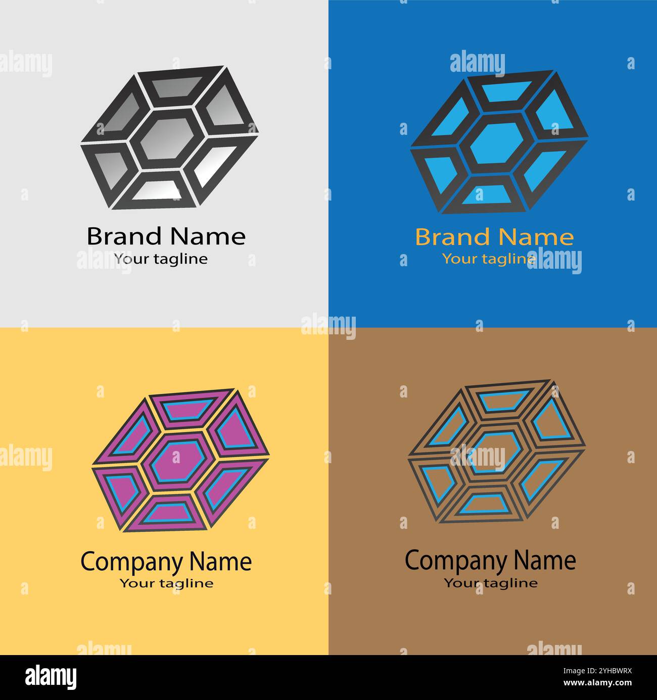 Four logo designs with different craftsmanship of the same shape Stock ...