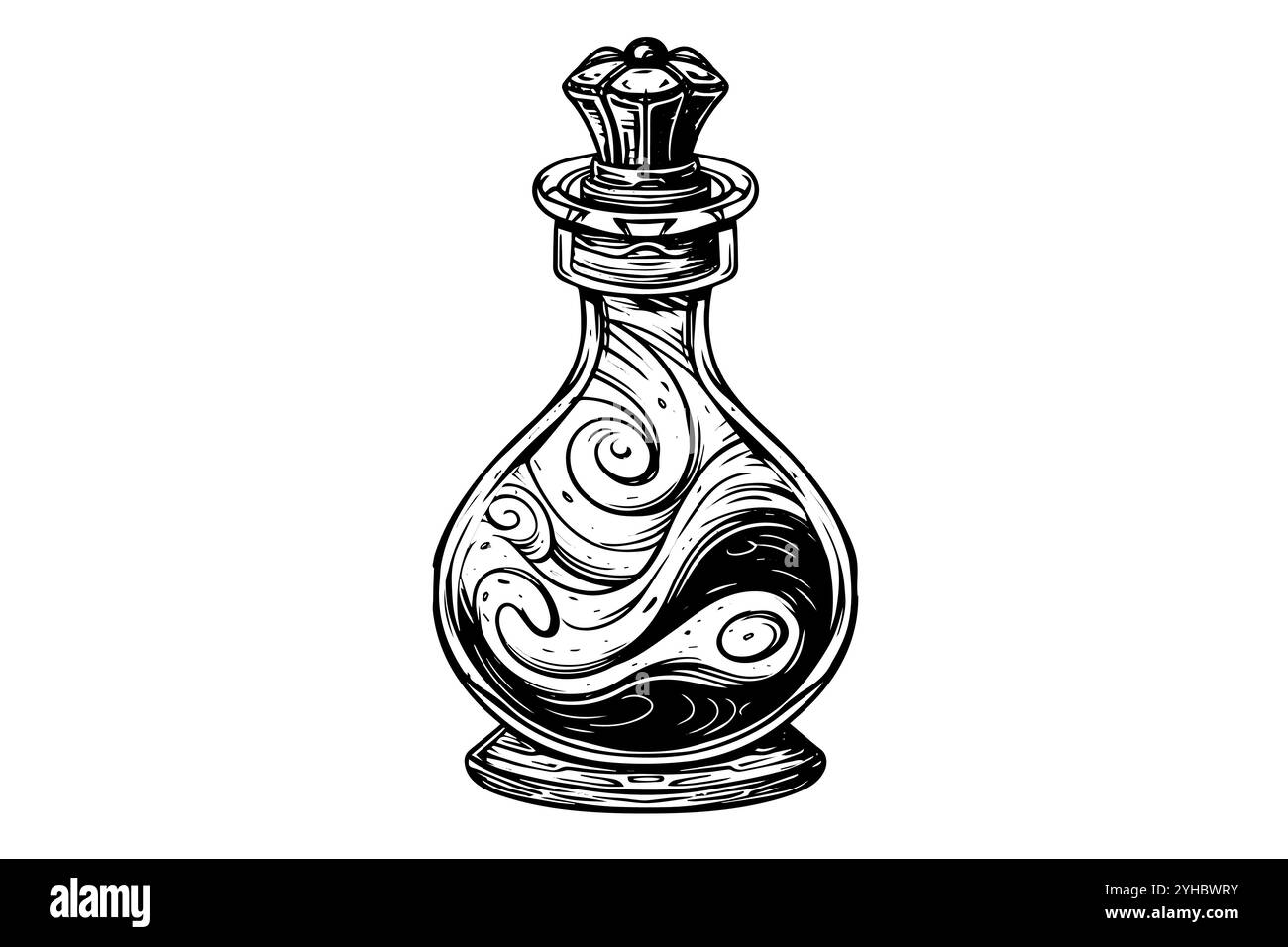 Magic bottle with potion hand drawn ink sketch. Engraved style vector ...