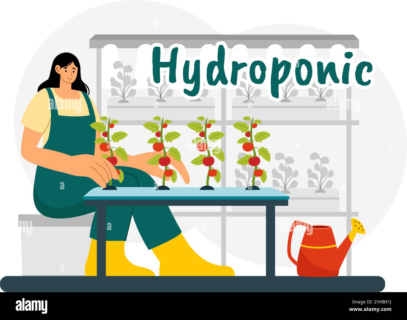 Hydroponics Technology Vector Illustration featuring a Greenhouse ...