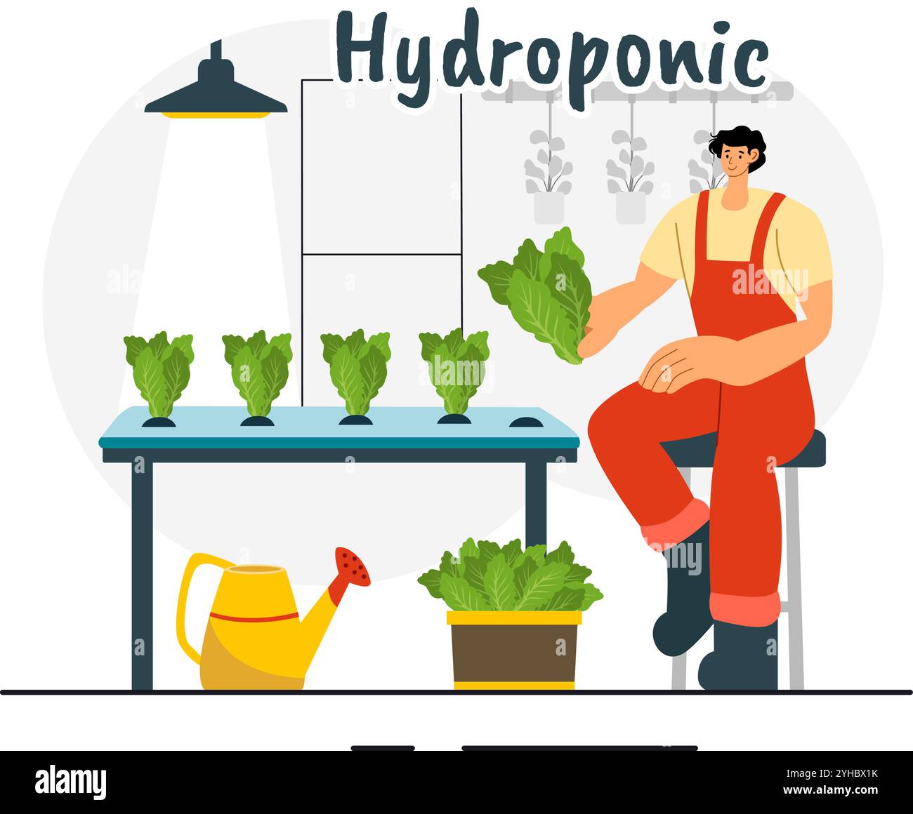 Hydroponics Technology Vector Illustration featuring a Greenhouse ...