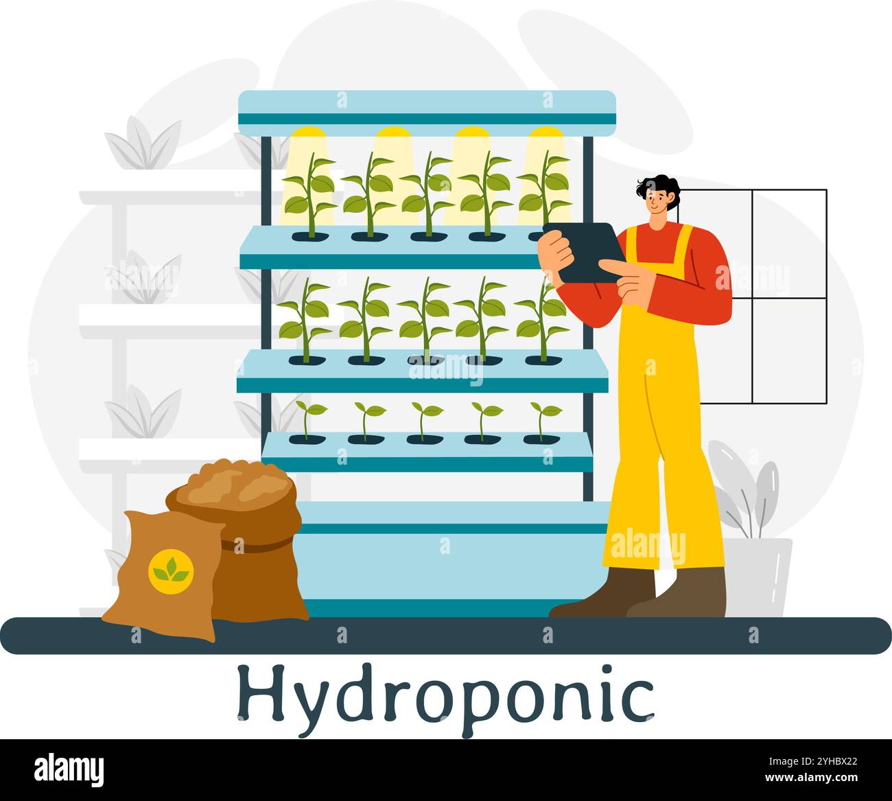 Hydroponics Technology Vector Illustration featuring a Greenhouse ...