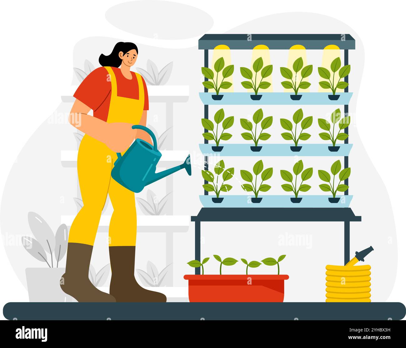 Hydroponics Technology Vector Illustration featuring a Greenhouse ...