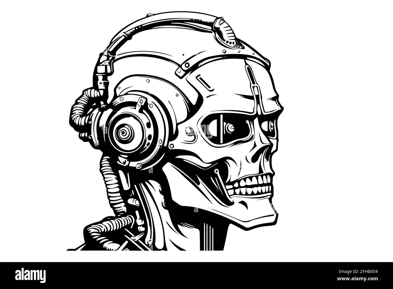 Hand-Drawn AI Robot Cyborg in a Timeless Vintage Engraved Style. Vector ...