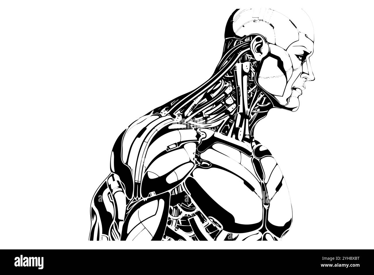 Hand-Drawn AI Robot Cyborg in a Timeless Vintage Engraved Style. Vector ...