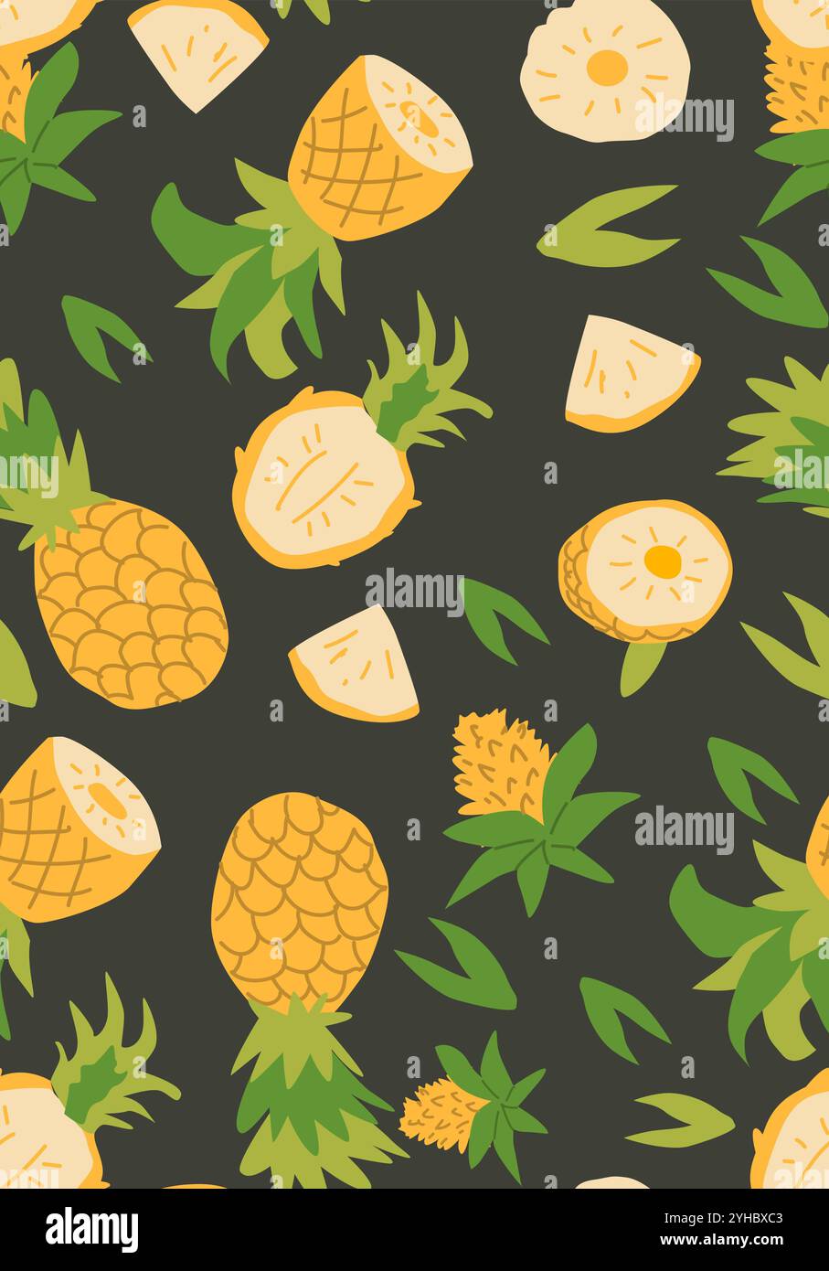 Abstract vertical pineapple poster, vector flat illustration. Summer bright pattern with ...