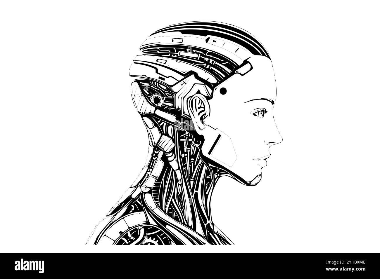 Hand-Drawn AI Robot Cyborg in a Timeless Vintage Engraved Style. Vector ...