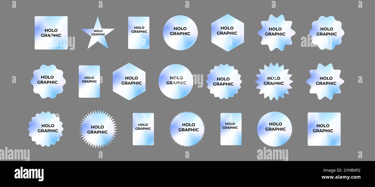 Set of stickers, hologram emblems, holographic labels on dark ...