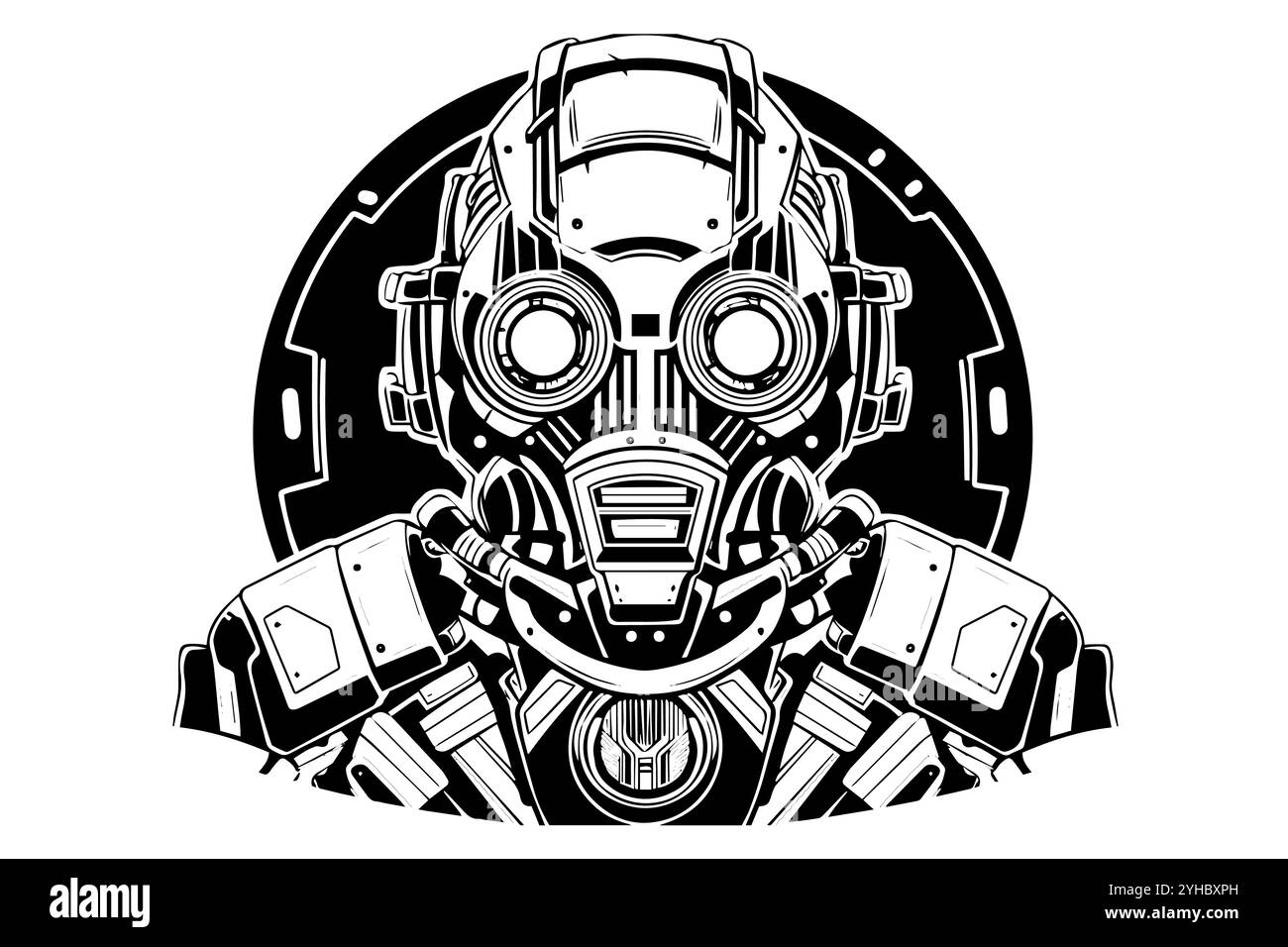 Hand-Drawn AI Robot Cyborg in a Timeless Vintage Engraved Style. Vector ...