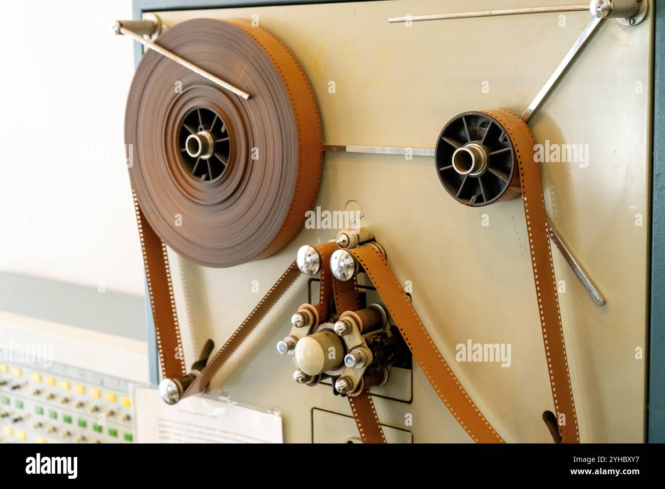 Old studio recording tape recorder. Sound records on film. Bobbin reel ...