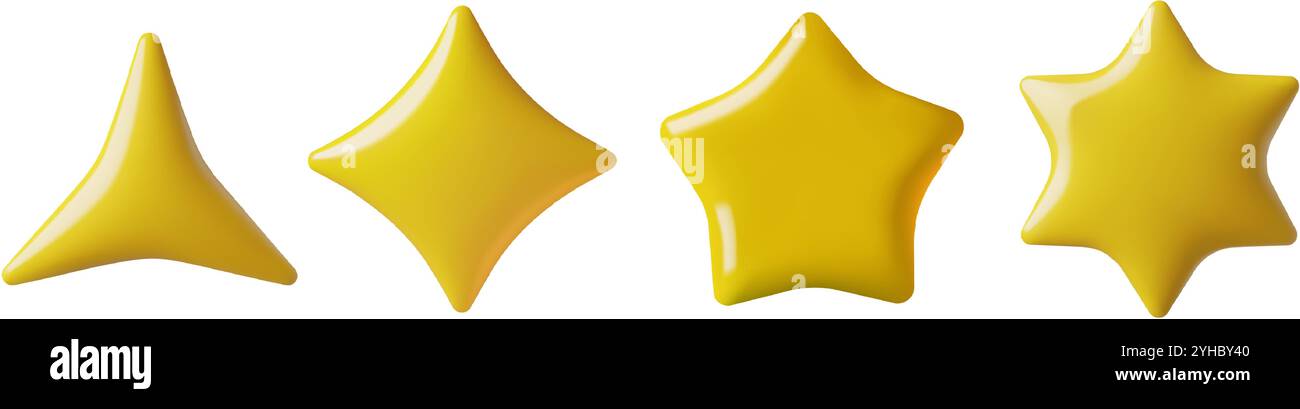 Different 3d star shapes set with three, four, five and six points ...