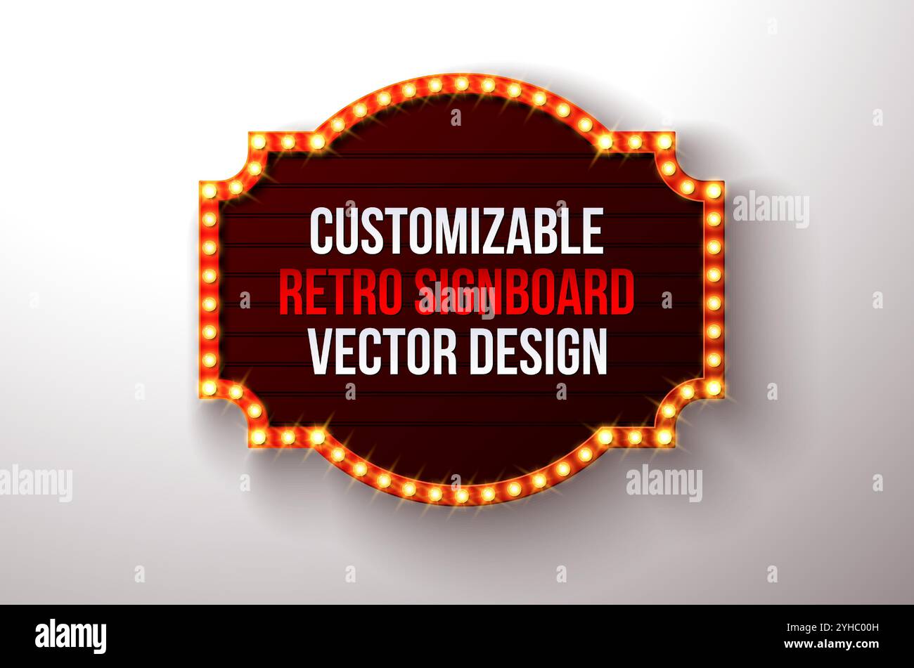 Retro Signboard or Lightbox Illustration with Vintage Bright Light Bulb ...