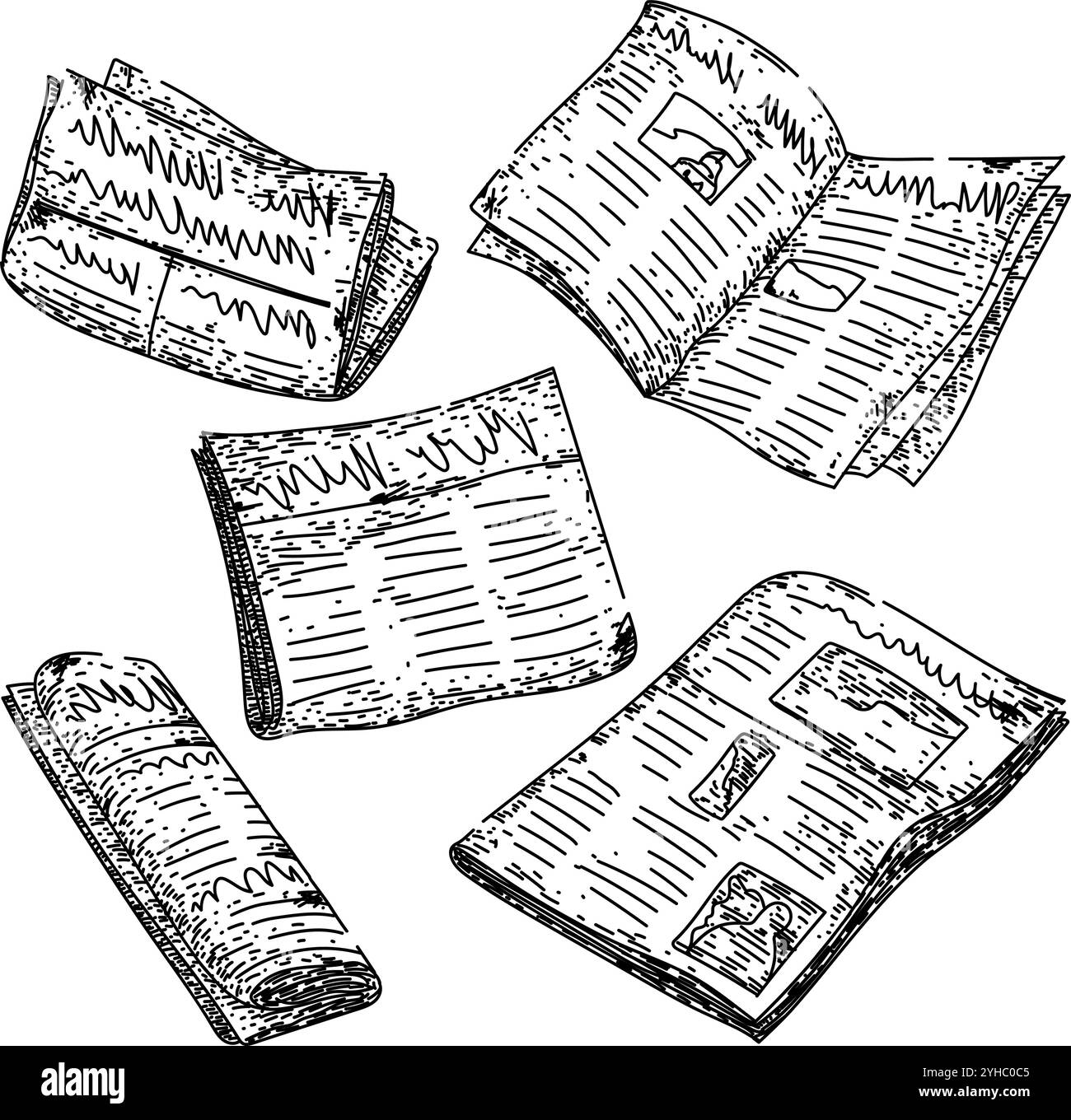 old newspaper set sketch hand drawn vector Stock Vector Image & Art - Alamy