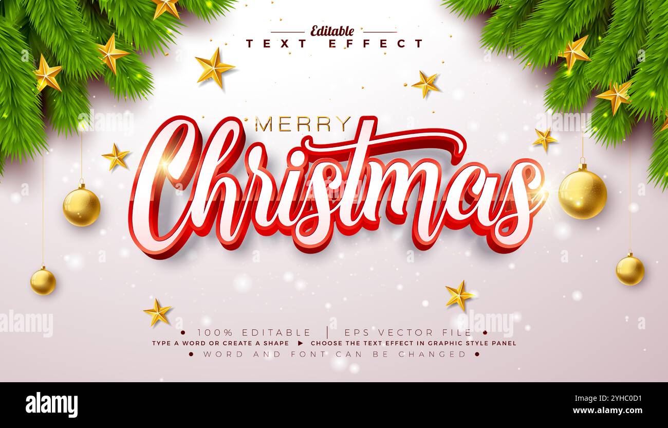 Merry Christmas 3D Text Effect Design. Editable and Scalable Vector ...