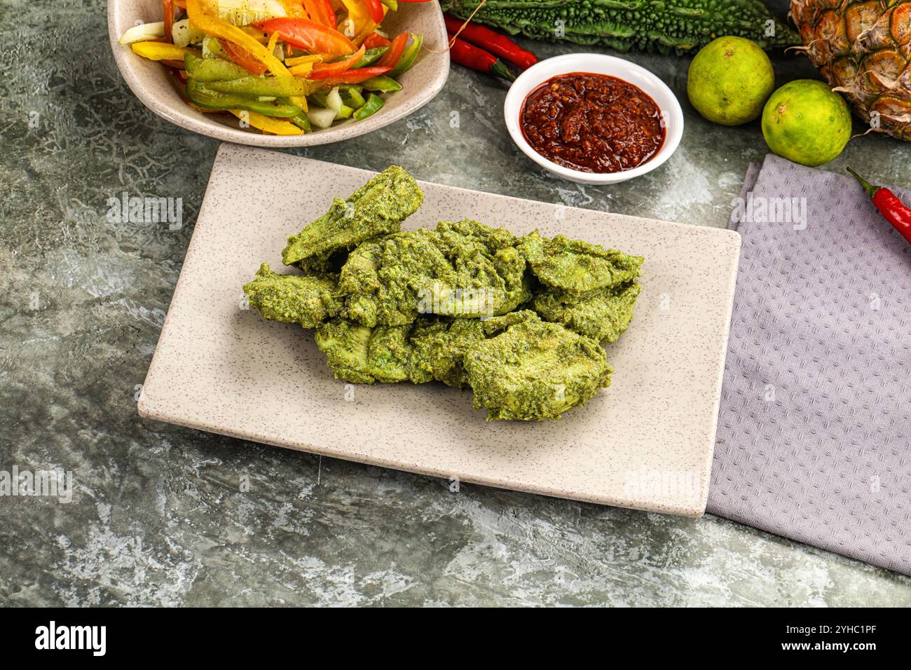 Indian cuisine - green Mint chicken tikka Stock Photo - Alamy