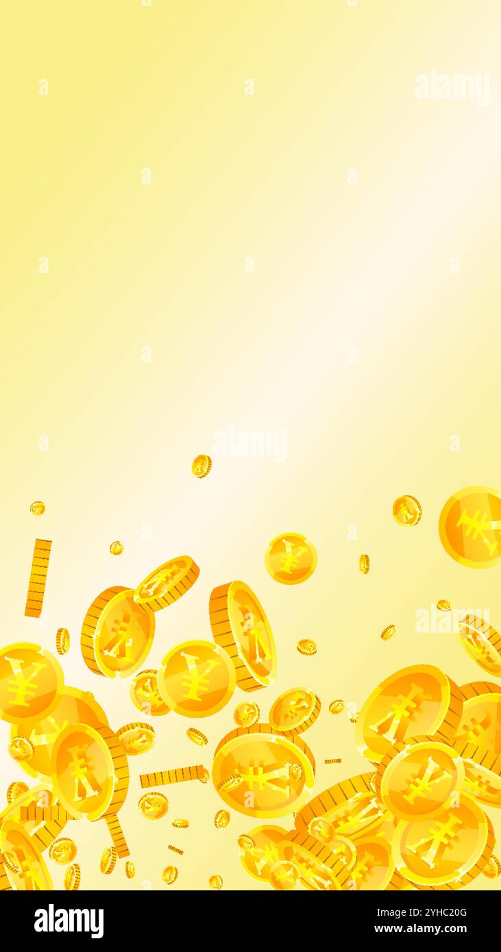 Chinese yuan coins falling. Scattered gold CNY coins. China money ...