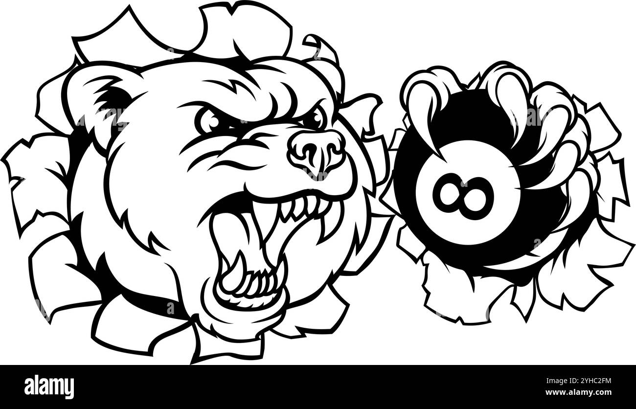 Bear Angry Pool 8 Ball Billiards Mascot Cartoon Stock Vector Image ...