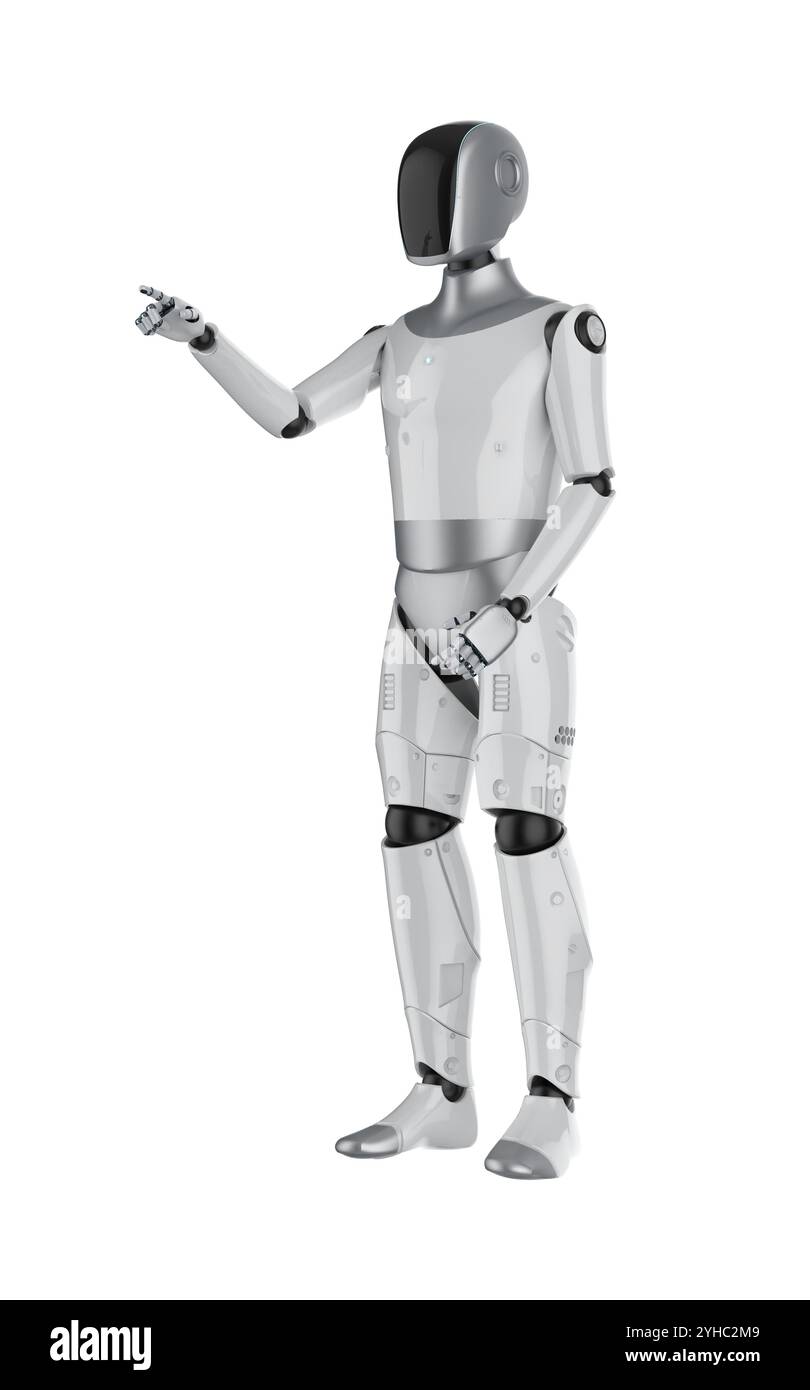 3d rendering humanoid robot or ai cyborg with black face finger point ...