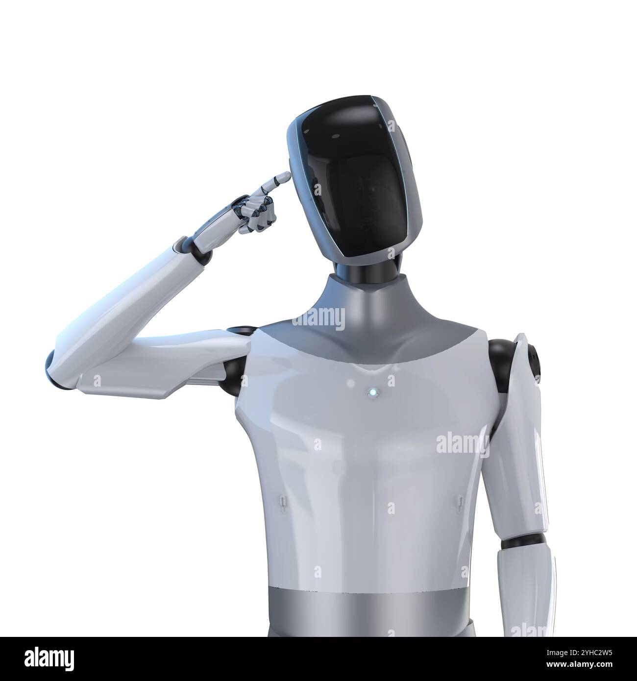 3d rendering humanoid robot or ai cyborg with black face think or analyze isolated on white ...