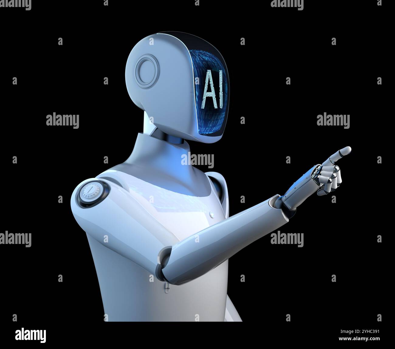 3d rendering humanoid robot or ai cyborg with ai face finger point ...