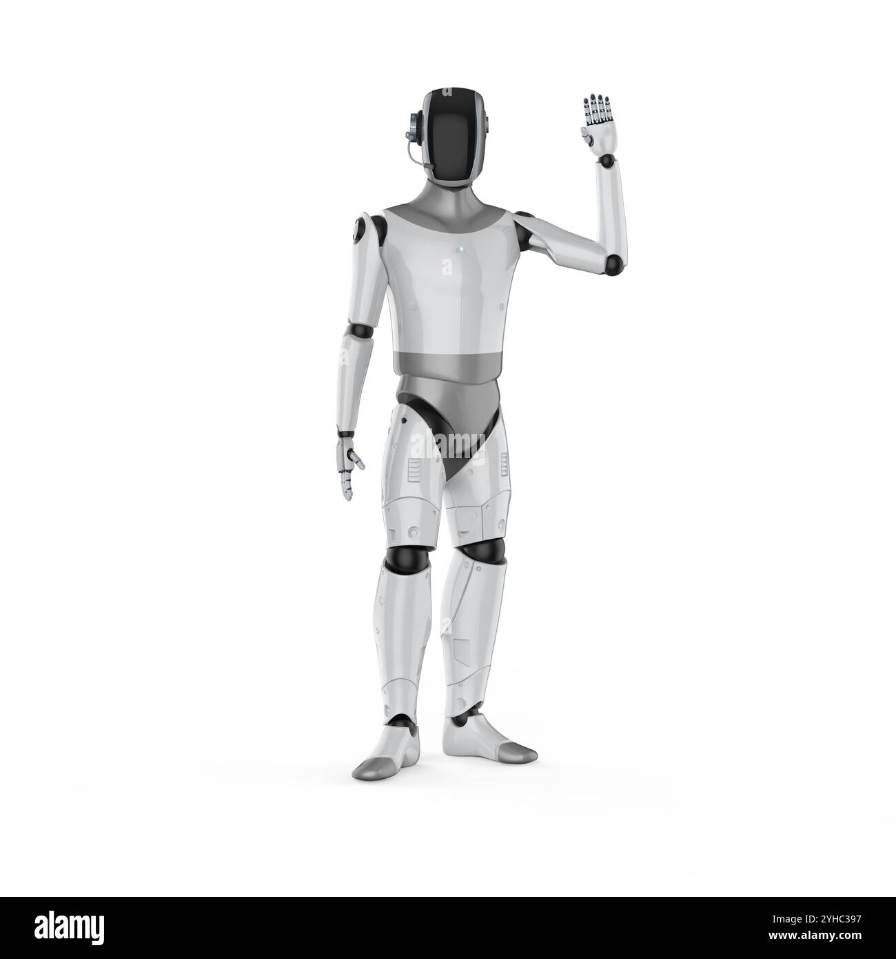 3d rendering humanoid robot or ai cyborg with black face hand up isolated on white Stock Photo ...