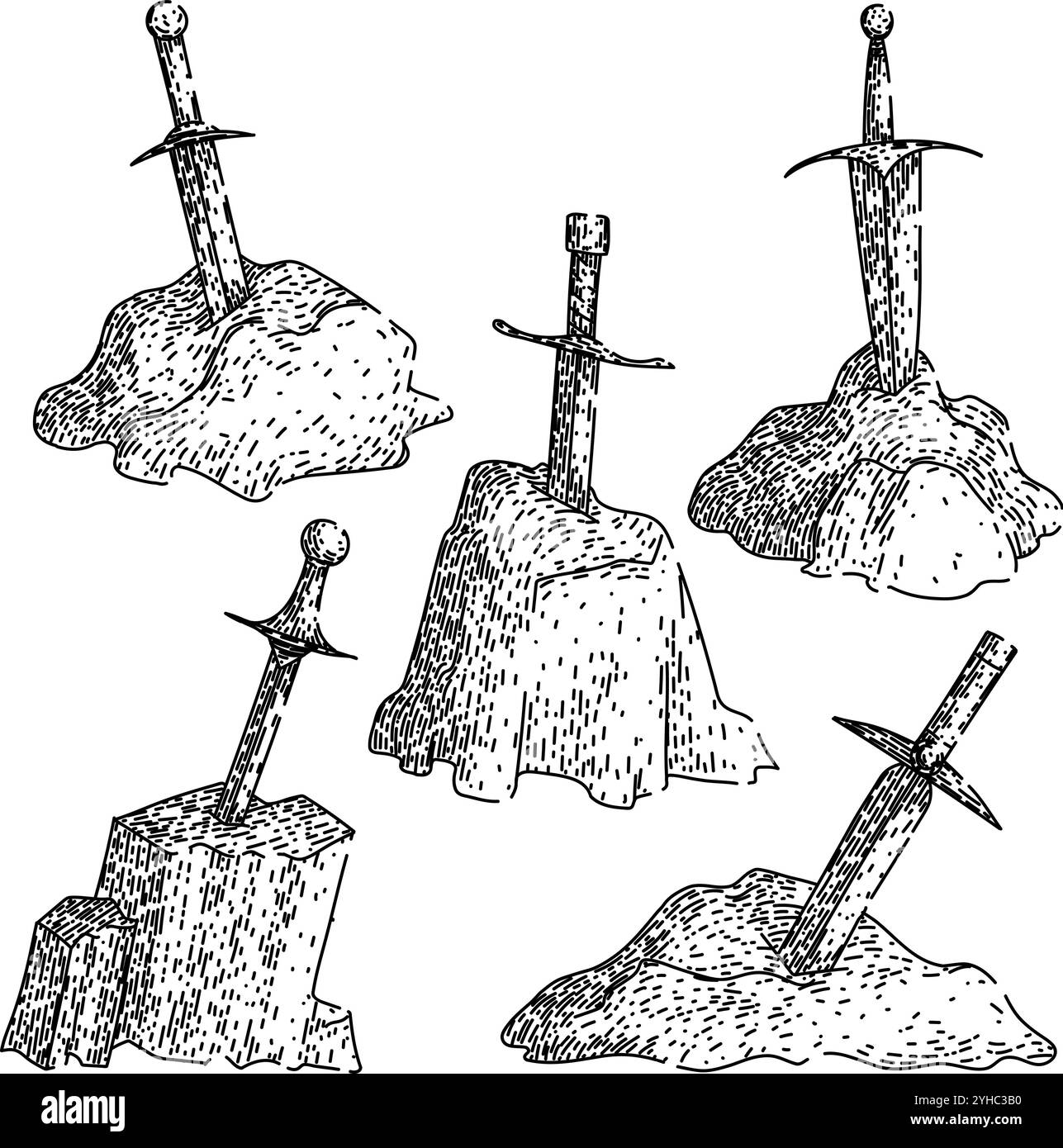 sword stone set sketch hand drawn vector Stock Vector Image & Art - Alamy
