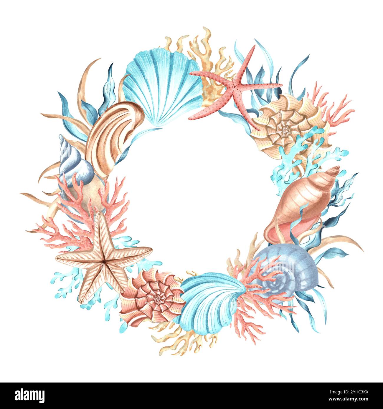 Watercolor underwater frame seaweed Cut Out Stock Images & Pictures - Alamy