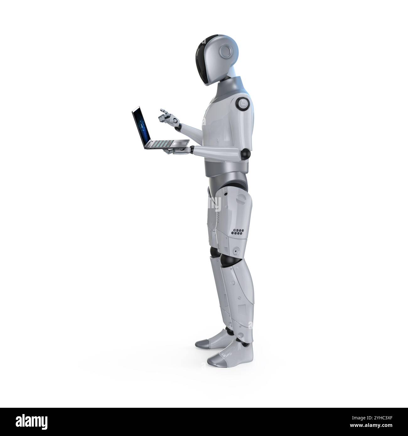 3d rendering humanoid robot or ai cyborg with black face hand hold ...