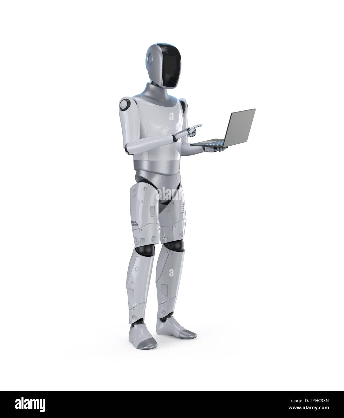 3d rendering humanoid robot or ai cyborg with black face hand hold ...