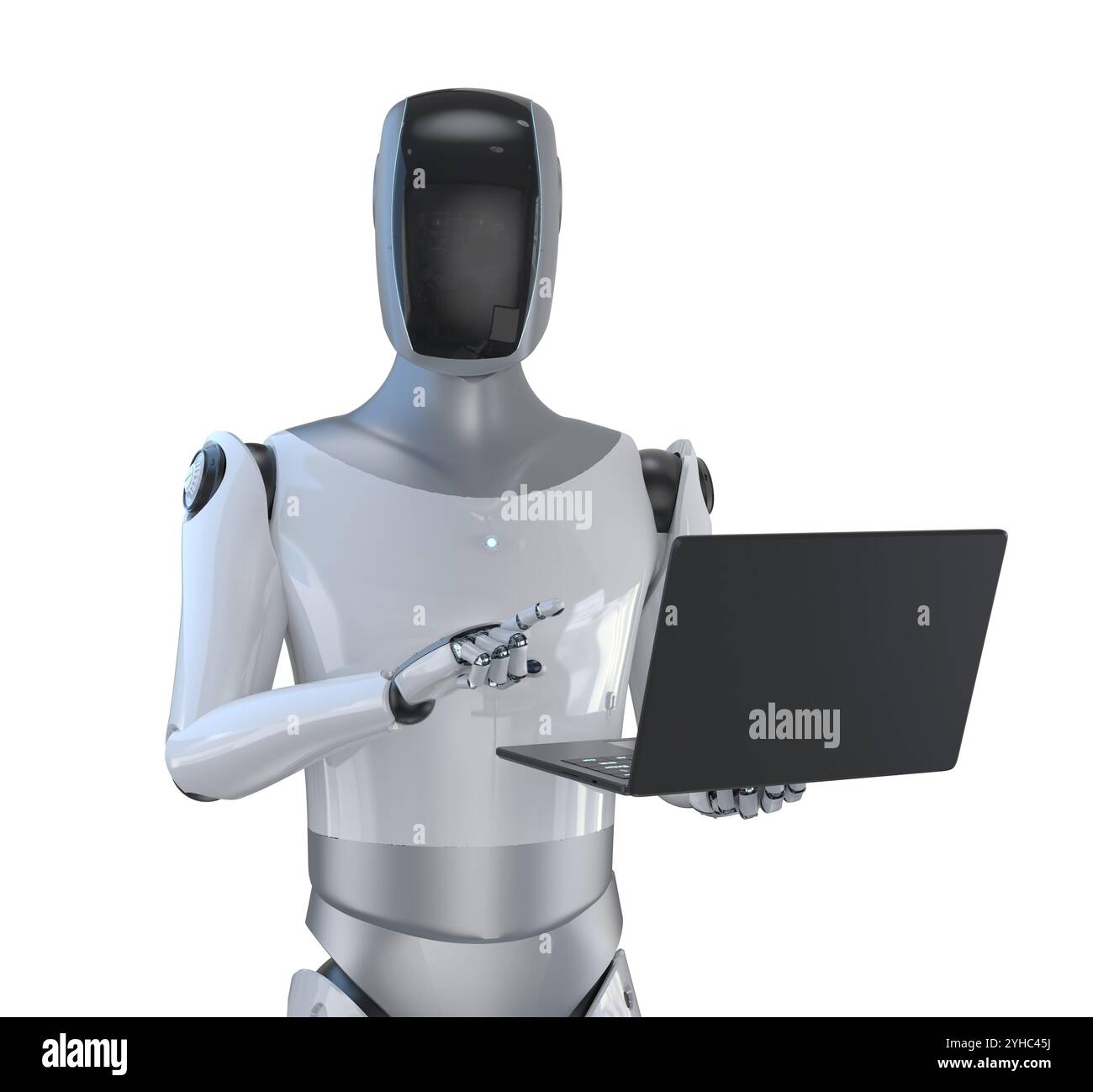 3d rendering humanoid robot or ai cyborg with black face hand hold ...