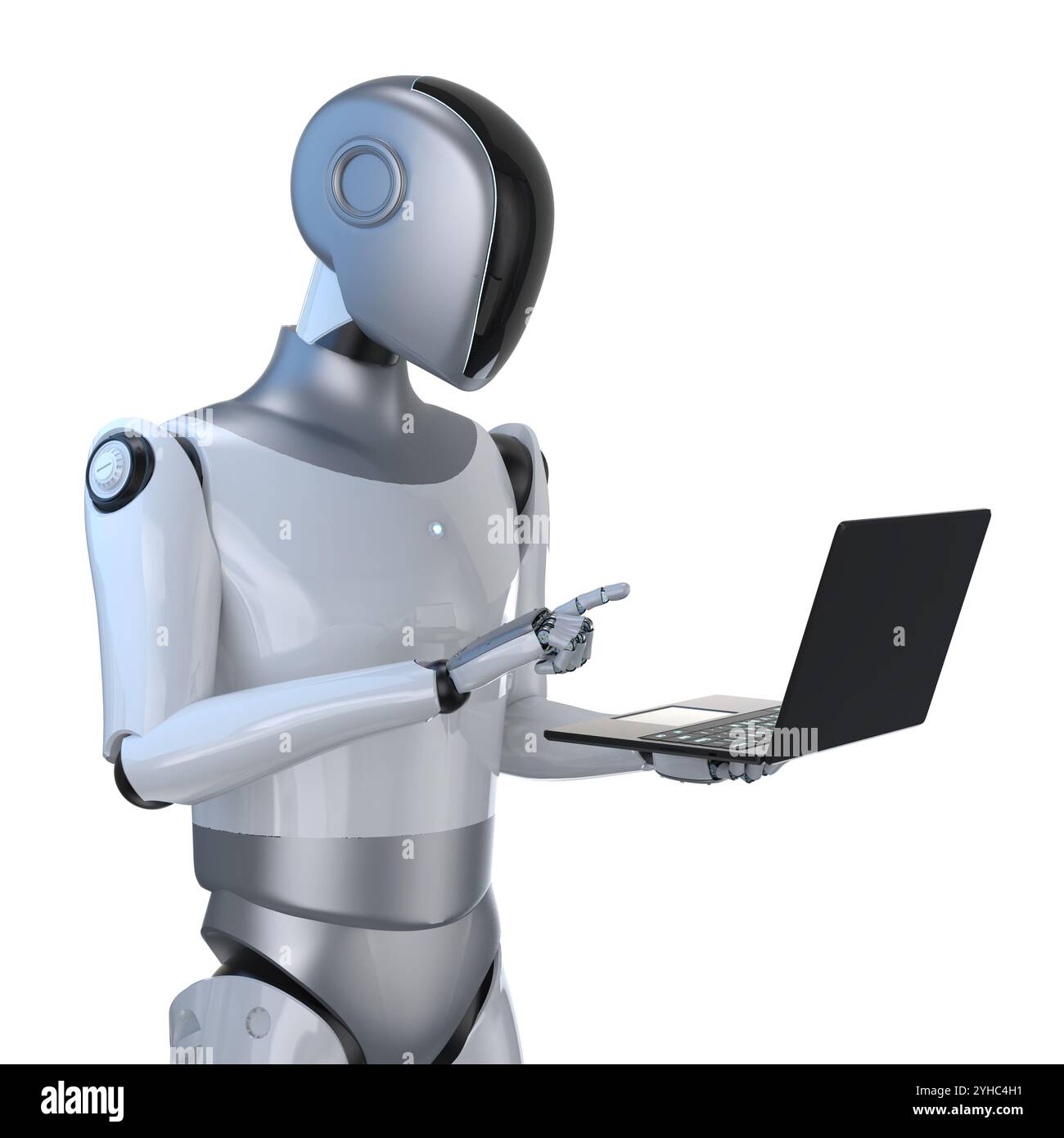 3d rendering humanoid robot or ai cyborg with black face hand hold ...