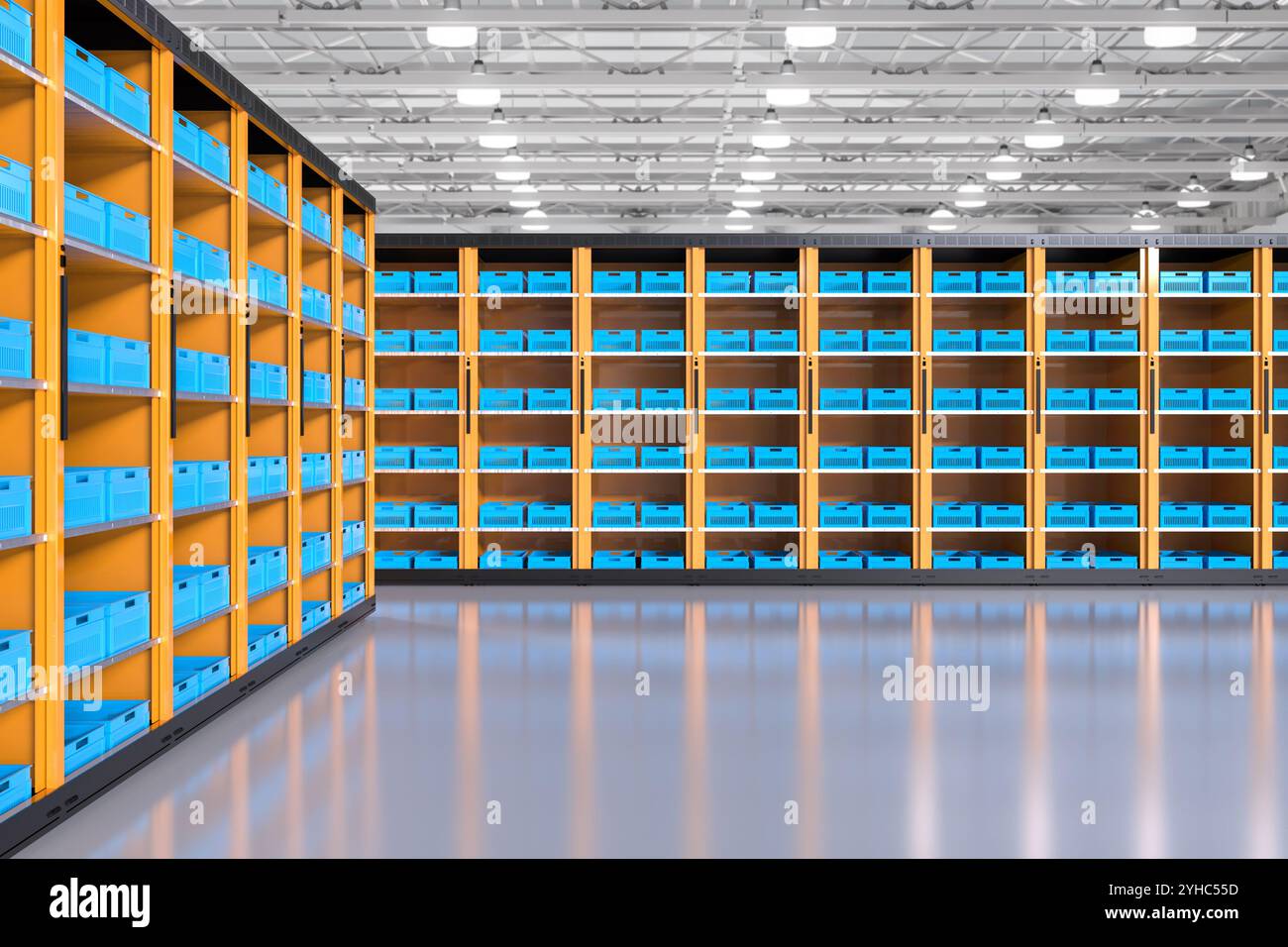 3d rendering warehouse interior with racks full of crates Stock Photo ...