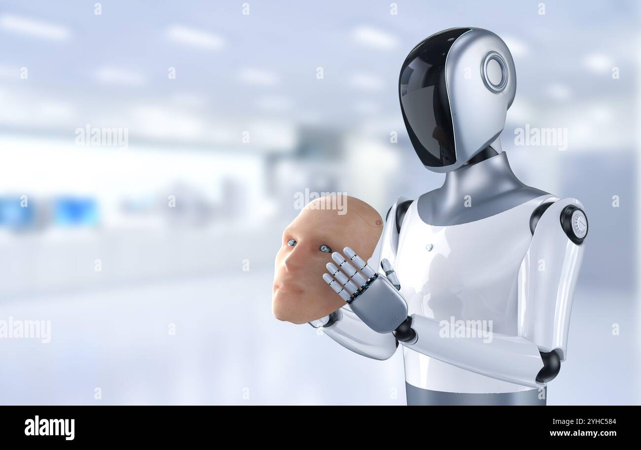 3d rendering humanoid robot or cyborg wear human like skin in ...