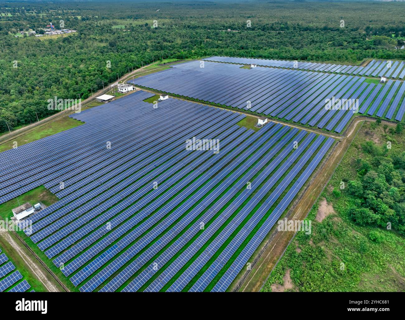 Aerial view of solar farm. Sustainable renewable energy and modern ...