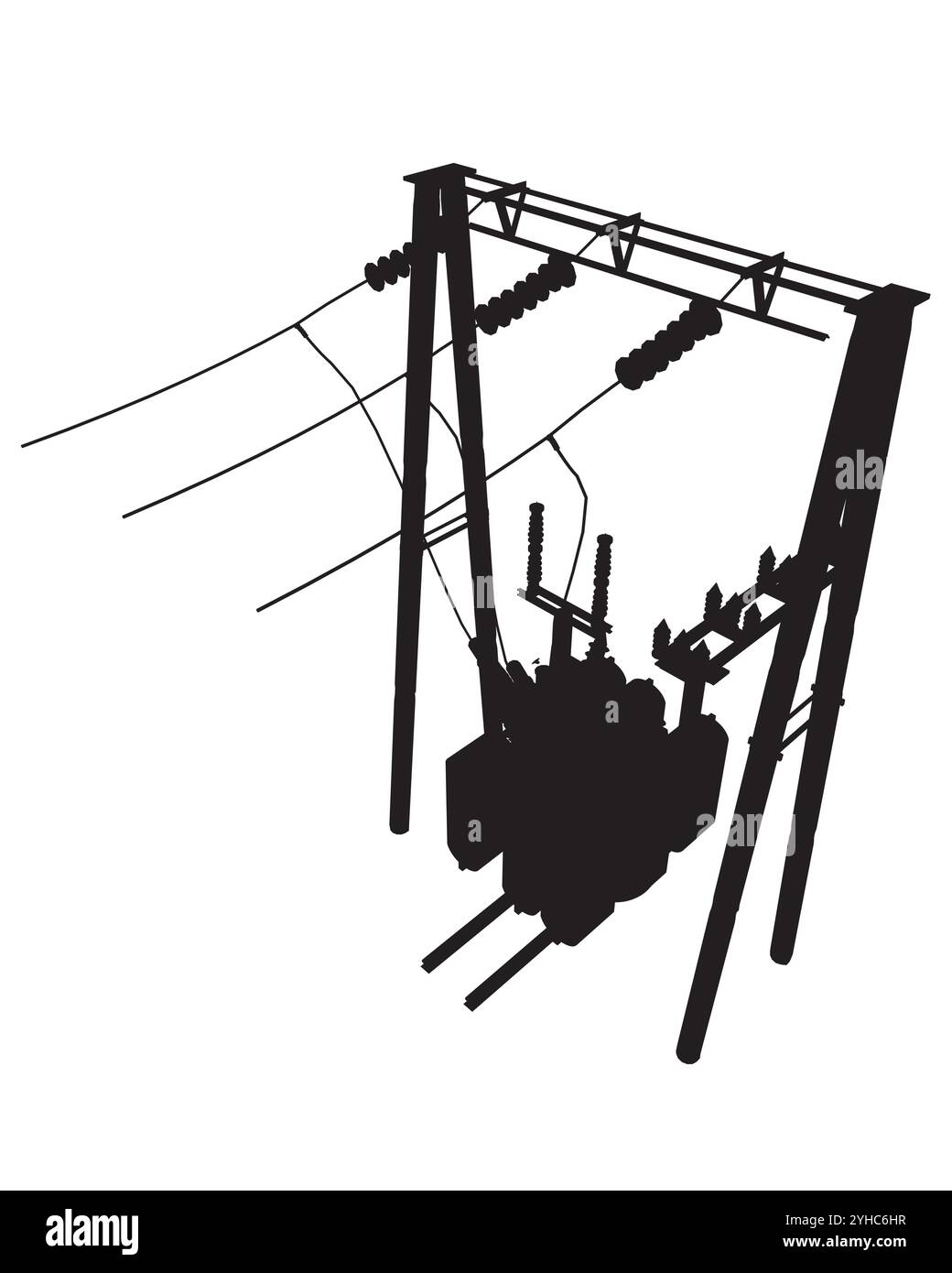 Silhouette Power grid substation - vector illustration. High voltage ...