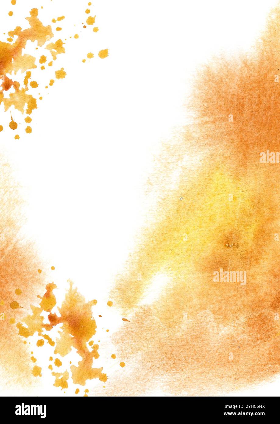 Warm autumn watercolor background with splashes and gradients in golden ...