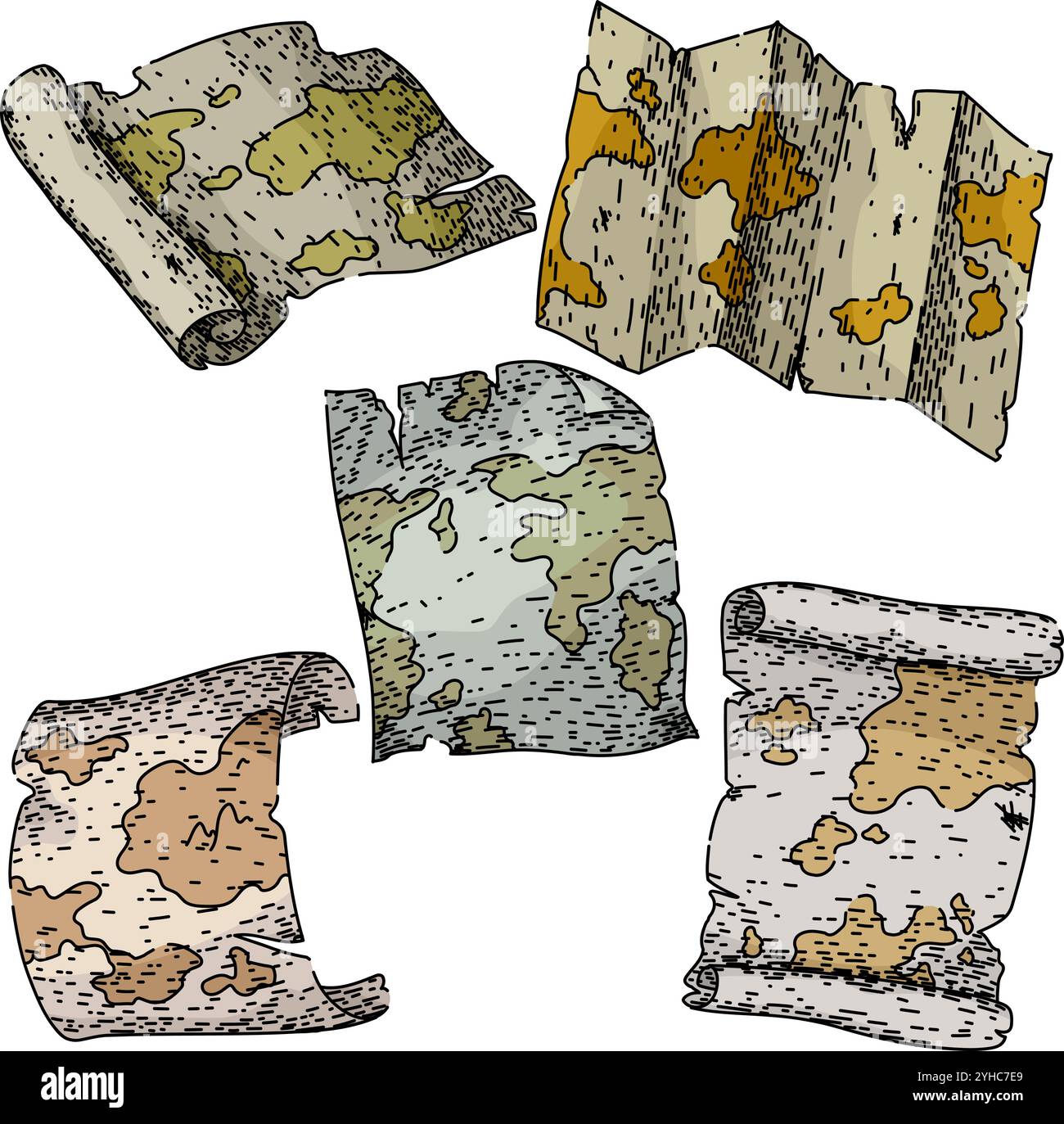 old map set sketch hand drawn vector Stock Vector Image & Art - Alamy