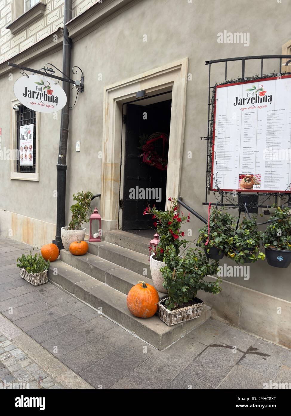 Rustic Café Entrance with Autumn Decor Stock Photo - Alamy
