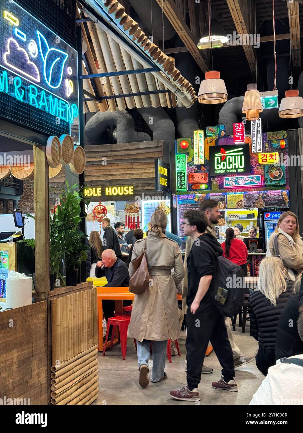 Bustling Food Market Interior Stock Photo - Alamy