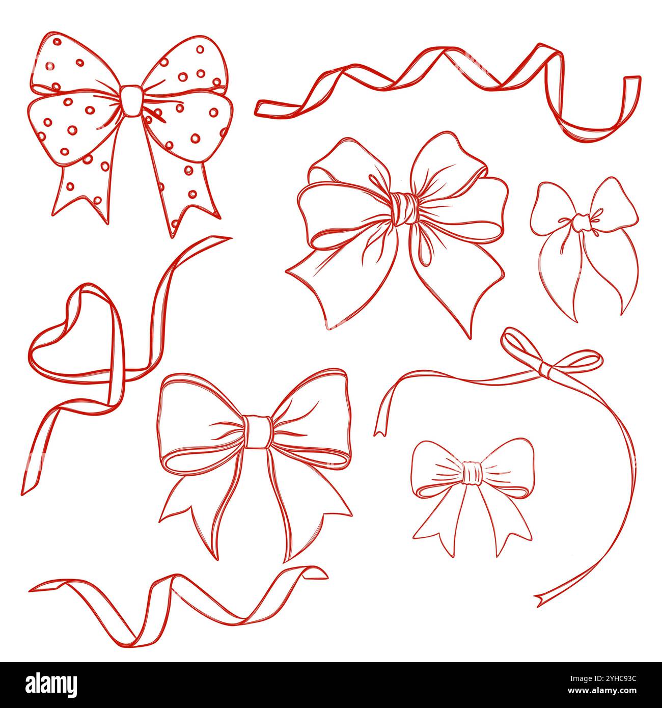 Large set of free hand red ribbon bows Stock Photo - Alamy