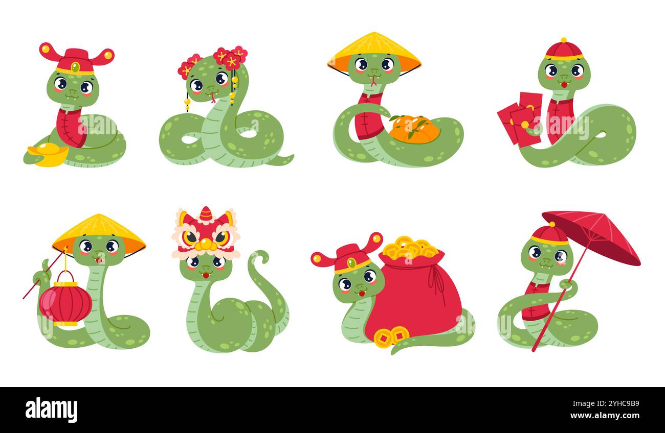 Cute snakes. New year 2025 symbol, chinese zodiac animal, funny ...