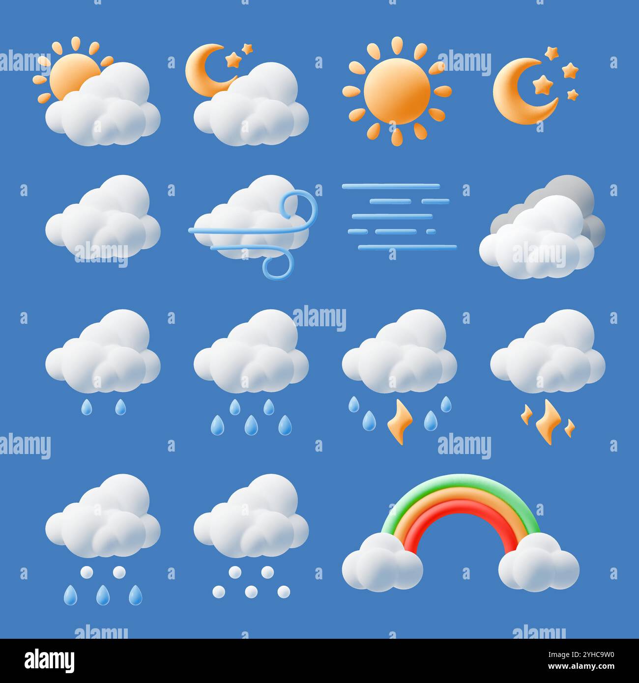 Cartoon 3d weather elements. Isolated forecast icons with rain ...