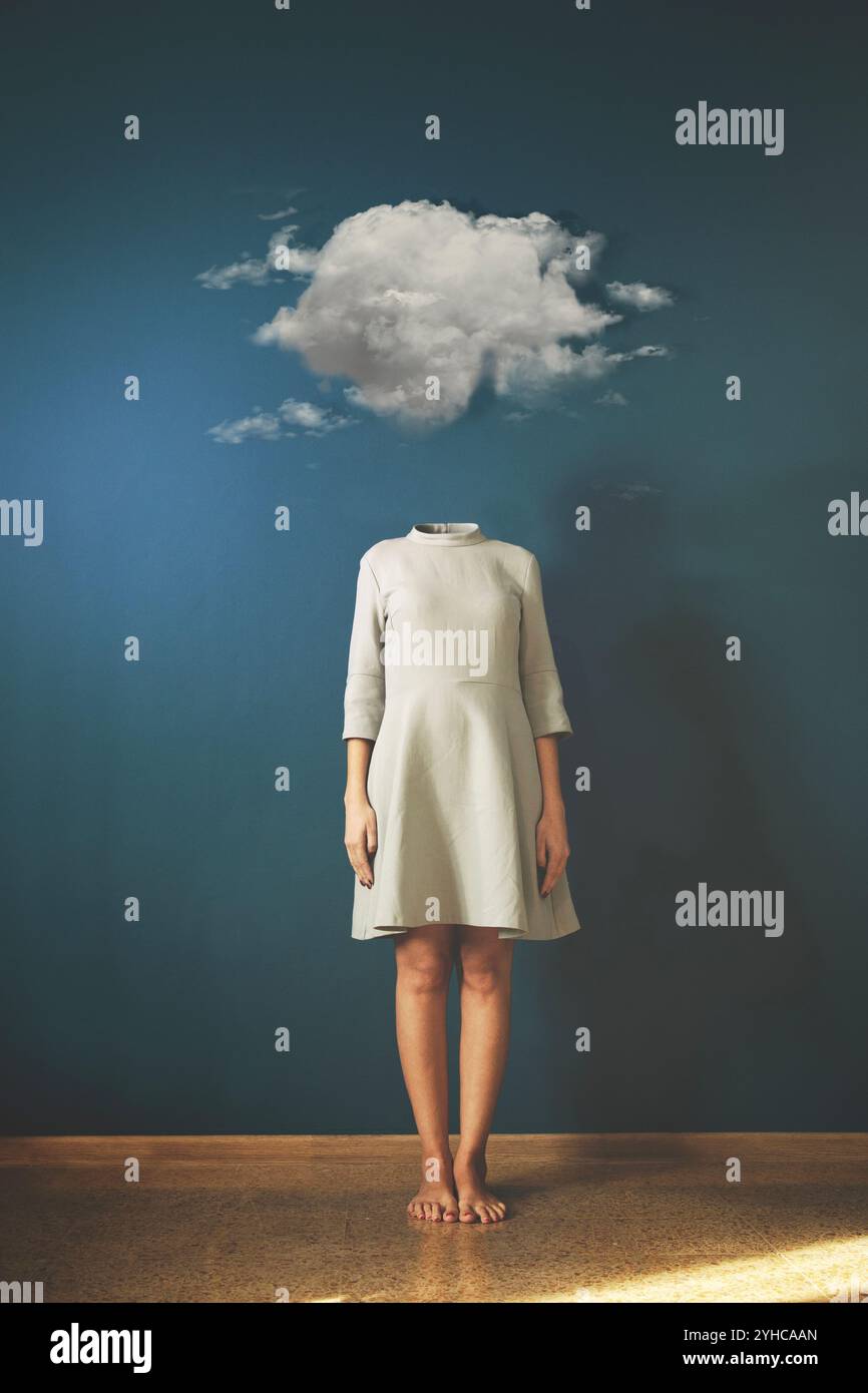 surreal cloud flies over a headless woman, abstract concept Stock Photo ...