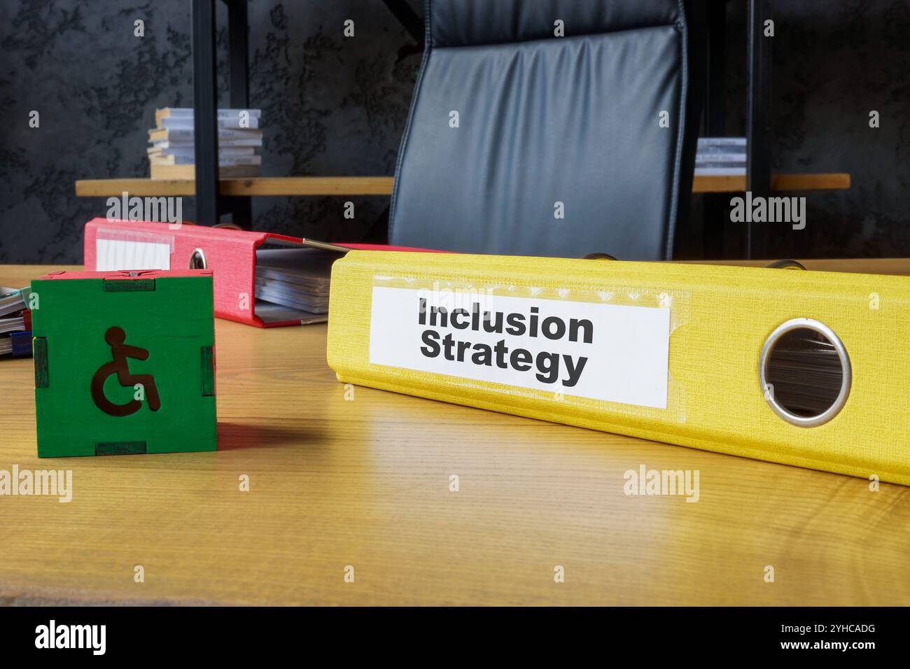 Inclusion strategy folder on desk. Workplace diversity and social ...